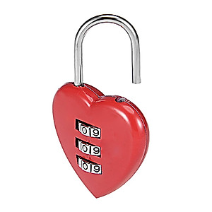 uxcell 3 Digit Combination Padlock, 3mm Shackle, Zinc Alloy Lock Heart Shaped, Red