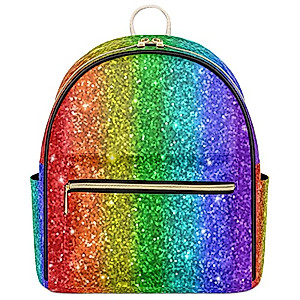 Rainbow Mini Backpack Purse for Women, Rainbow Sequins Leather Small Backpack Casual Travel Daypacks Shoulder Bag for Girls Teen