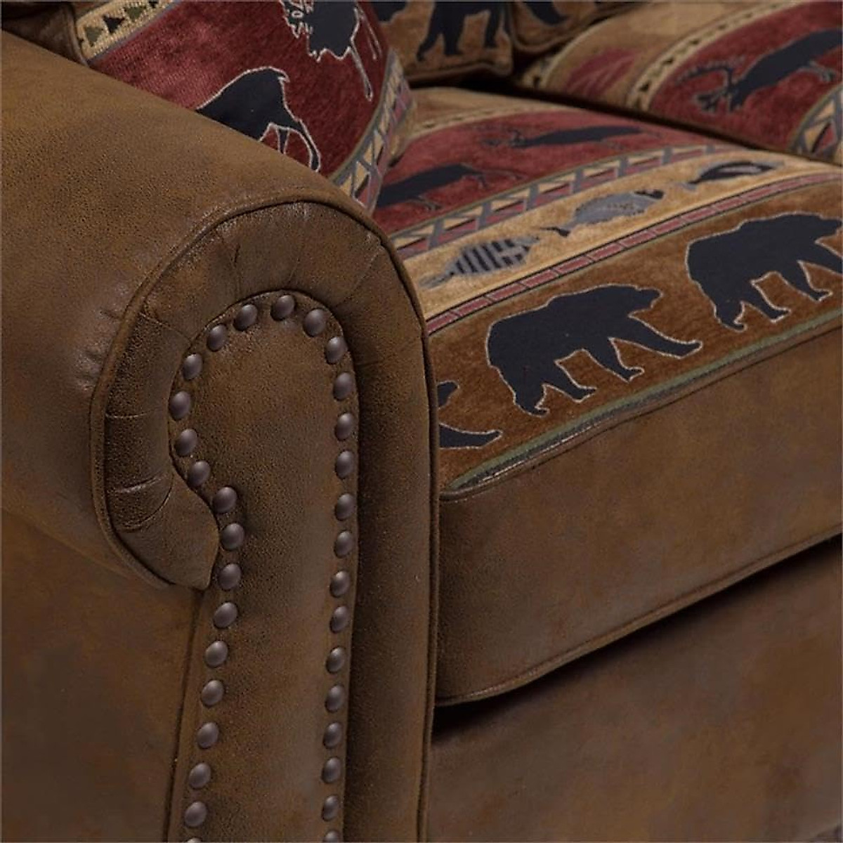 Hawthorne Collections 20.5" Farmhouse Leather Wildlife Pattern Sofa in Brown
