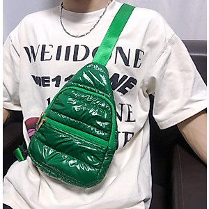 Puffy Sling Bag for Women Men Unisex Quilted Sling Bag Puffer Chest Bag Crossbody Daypack Travel Hiking Small Chest Bag (Black)