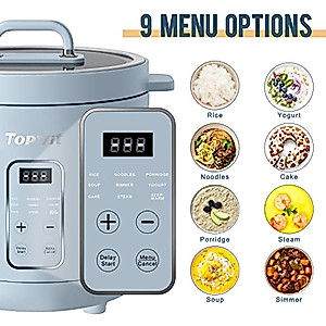 Topwit Mini Rice Cooker, 2 Cups Uncooked Rice Cooker Small with Glass Cover, 1.2L Portable Non-Stick Small Rice Cooker, Smart Control Rice Maker with 24H Delay Start & Keep Warm, Blue