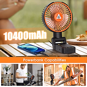 Ronyila Golf Cart Fan Portable Rechargeable Magnetic Fan for Workshop, 10400mAh Outdoor Camping Tent Fan, Clip on Fan Battery Operated USB Desk Fan with Lights,4 Speeds,70°Rotation