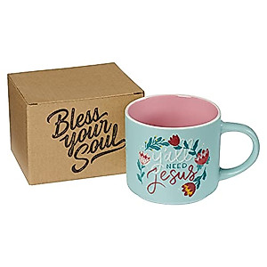Bless Your Soul Large Blue Coffee Mug Y'all Need Jesus, Funny Birthday Gifts for Women/Men, Co-worker, Retro-Inspired Designs - 18oz Cup