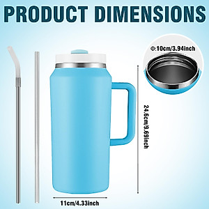 PlanetFlame 64oz Insulated Tumbler with Handle, Stainless Steel Double Wall Vacuumn Water Bottle, Lid and Straw for School, Gym, Hiking & Camping, Blue