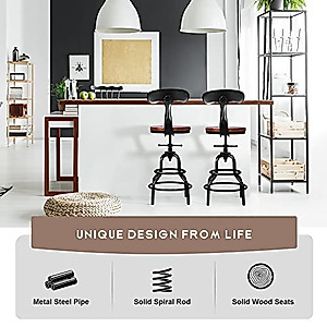 Diwhy Industrial Vintage Bar Stool,Kitchen Counter Height Adjustable Pipe Stool,Cast Iron Stool,Swivel Bar Stool,Metal Stool,27 Inch,Fully Welded Set of 2 (Iron Backrest)
