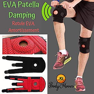 BodyMoves Kid's Knee Brace Support Plus Hot and Cold Ice gel Pack for stabilizing patella meniscus tear ligament injury prevention (SPORTY BLACK)