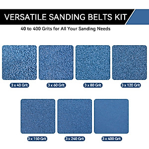 Aolabela 3x21 Inch Sanding Belts 21 Pcs 7 Grits Sizes (3 Each of 40/60/80/120/150/240/400 Grits) Heavy Duty Belt Sander Zirconia Belt Sander Paper for Wood, Metal, Stainless Steel, Cars, and Furniture
