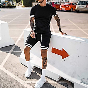 FORUU Mens Short Sets 2021,Summer 2 Piece Outfits Plus Size Beach Patchwork Sleeve Shirts & Shorts Pants Fashion Shirt And Casual Stylish Men Outfits, Black, ZCY0401, Large
