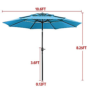 Yaheetech 3-Tier Patio Parasol - 10ft Vented Outdoor Table Umbrella w/Double-layer Cloth & Large Shade & Push-button Tilting for Yard/Garden/Park/Garden- Sky Blue