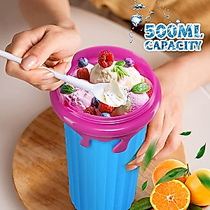 New 500ml Slushie Maker Cup, Large Capacity TIK TOK Magic Quick Frozen Smoothies Cup, Cooling Cup, Double Layer Squeeze Slushy Maker Cup, Happy Gifts for Kids (Blue)