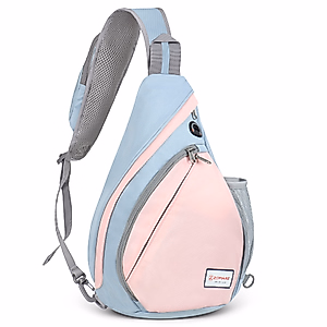 ZOMAKE Sling Bag,Crossbody Sling Backpack Shoulder Chest Bag for Women Men - Travel Hiking Daypack (Grey/Light Pink)