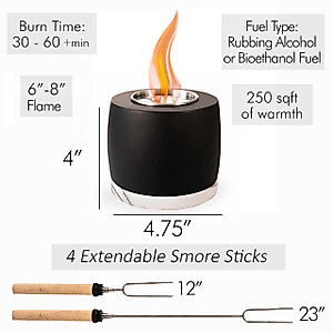 ROZATO Tabletop Fire Pit with Roasting Sticks, Portable Indoor/Outdoor Mini Small Concrete Fireplace, Table Top Smores Maker Kit, Modern Home/Apartment Decor for Living and Dining Room Patio Balcony