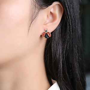 Superchic Cute Ladybug Gold Plated Crystals Cubic Zirconia Stud Earrings for Women Girl Gift