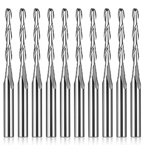 HQMaster CNC Router Bits 1/8" Shank CNC Bit End Mill Flat Nose Carbide Endmill Two Flute Spiral Upcut Milling Cutter Tool Set for Wood PVC MDF Hardwood 10Pcs (2.0mm)