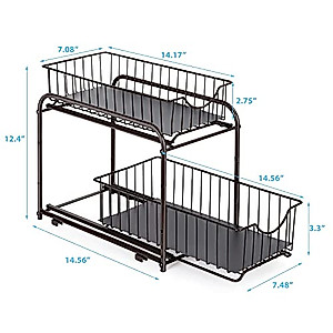MOOACE 2 Pack Stackable 2-Tier Under Sink Cabinet Organizer with Sliding Storage Drawer, Sliding Basket Organizer for Kitchen, Bathroom, Pantry, Cabinet, Brown