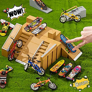 Hortsun 100 Pieces Mini Finger Toys Set Finger Skateboards Fingerboards Toy Finger Bikes Hand Skateboard Tiny Finger Bike Creative Fingertips Movement Party Favors Novelty Toys Gift