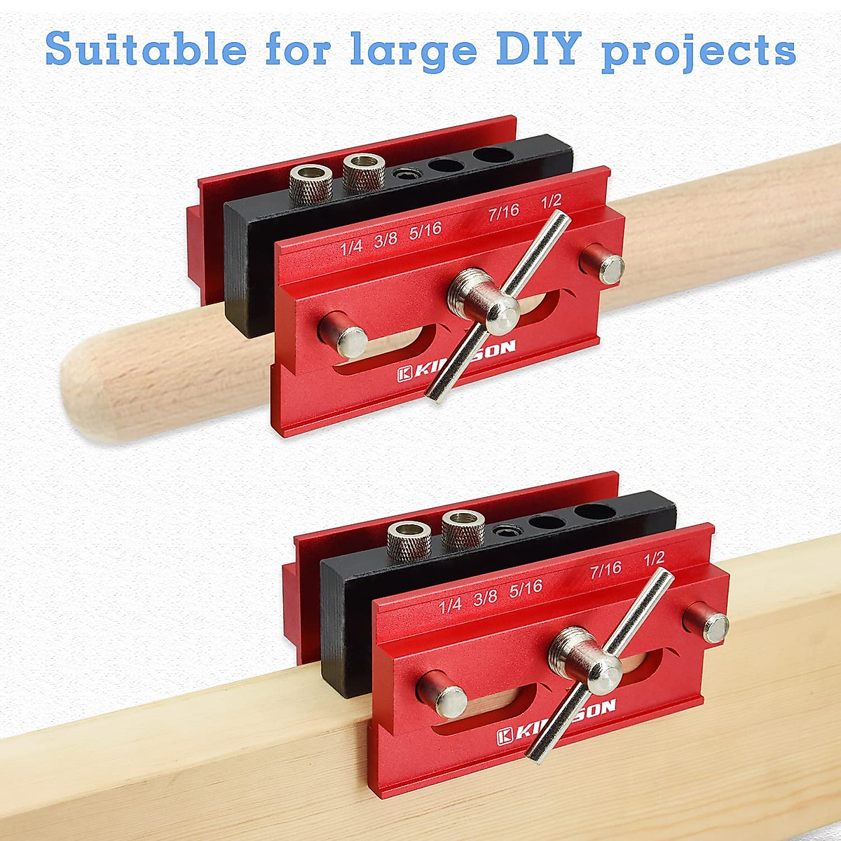 Kingson Self Centering Dowel Jig, Wood Doweling Hole Drill Guide Tool with Step Drill Guide Bushings Set, Woodworking Joints Tools for DIY Project