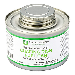 Restaurantware Fire Tek 3.8 x 3.8 x 2.9 Inch Chafing Fuel 24 No-Flammable Cooking Fuel Cans - Up To 6 Hours With Screw Cap Diethylene Glycol Food Warmer Fuel Cans Built-In Wick For Buffets