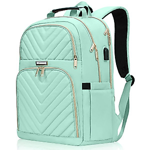 Kuosdaz Backpackf or Men Women, School Backpack for Boys Girls, 15.6 Inch Quilted Laptop Backpack with USB Charging Port, Large Bookbags for Teens, Teal