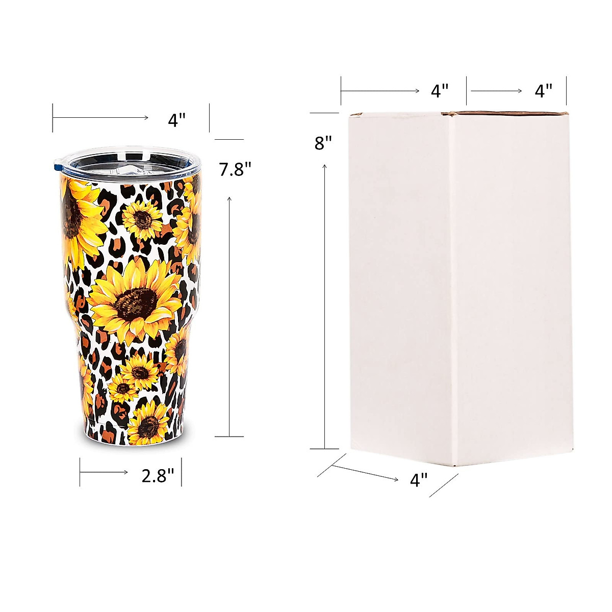 YHSHYZH 30 OZ Tumbler Cups with Lid Sunflower Stainless Steel Travel Coffee Mugs Personalized Leopard Print Insulated Cups Sunflowers Gifts for Women(30OZ, Leopard Sunflower)