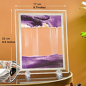 TONGMAN 7" Moving Sand Picture,Square Glass Sand Painting 3D Sea Sand Landscape Flowing Sand Frame,Home Office Work Decoration Desktop Art Toy Decorative Gift (Purple)