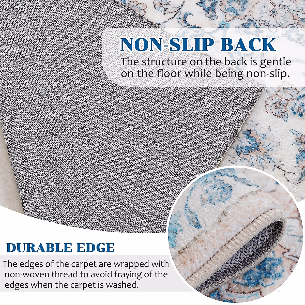 Mcadore 8x10 Area Rugs Washable Boho Rug, Non Slip Carpet for Living Room, Bedroom, Kitchen, Soft Low-Pile Rug, Lvory/Floral