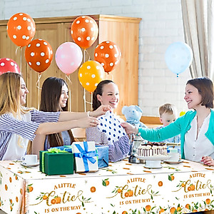 Little Cutie Tablecloth Orange Fruit Party Supplies Little Cutie is on The Way Disposable Plastic Table Cover for Citrus Baby Shower Birthday Tangerine Party Decoration, 54 x 108 Inches (3 Pack)
