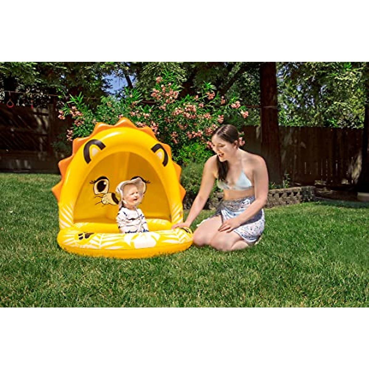 Poolmaster Inflatable Swimming Pool Kiddie Pool with Sun Shade, Baby Lion