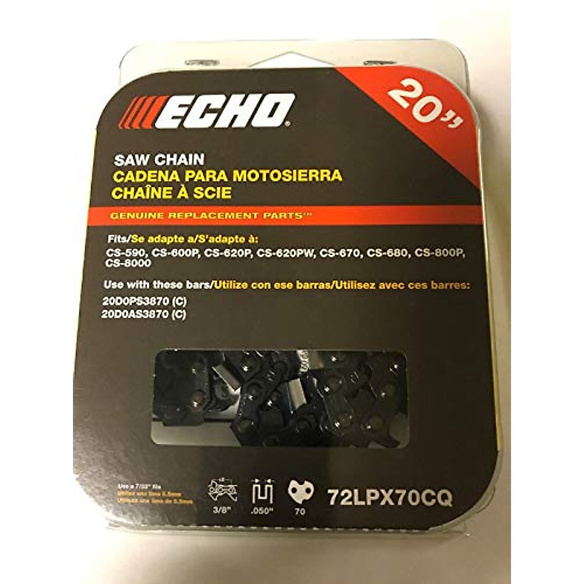 Echo Genuine 72LPX70CQ 20" Saw Chain Loop for Echo CS-590 CS-600P CS-620P/PW CS-670 CS-680 CS-800P CS-8000
