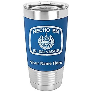 LaserGram 20oz Vacuum Insulated Tumbler Mug, Hecho En El Salvador, Personalized Engraving Included (Silicone Grip, Dark Blue)
