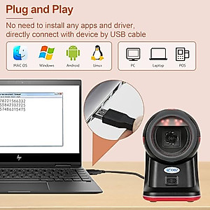OBZ 1D 2D QR Hands-Free Barcode Scanner, Omnidirectional Automatic Sensing Scanning USB Wired Barcode Reader Adjustable Desktop Barcode Scanner for POS PC Supermarket Retail