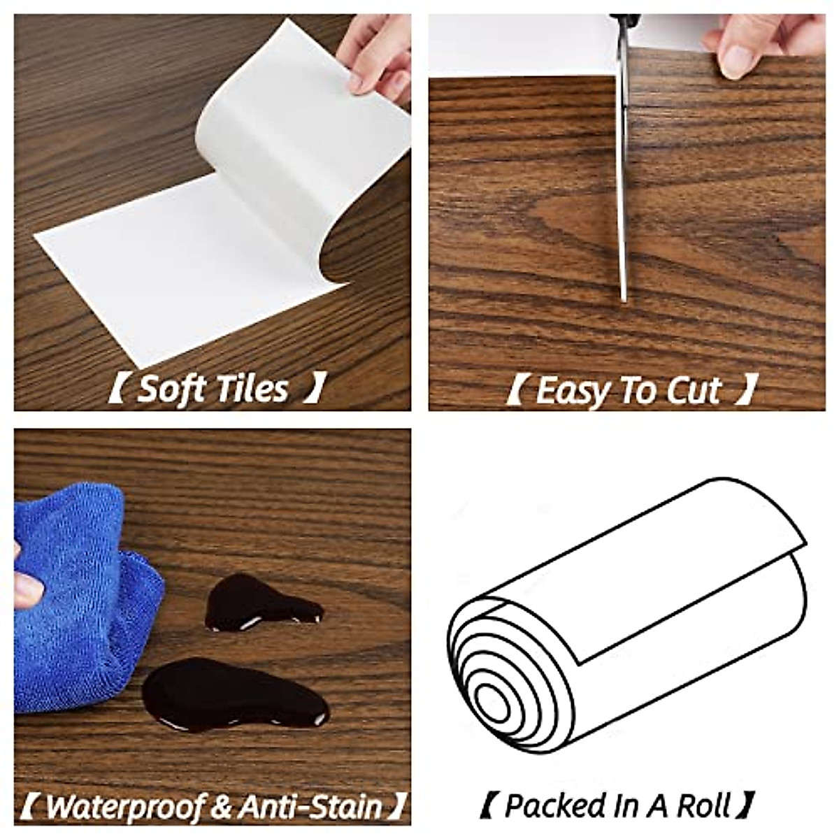 Decotalk Peel and Stick Wood Flooring Vinyl 15pcs Brown Wood Floor Tiles Self Adhesive 36"x6" Bathroom Floor Tile Waterproof Soft Vinyl Plank Flooring Laminate Wood Flooring Tiles for Kitchen Bathroom