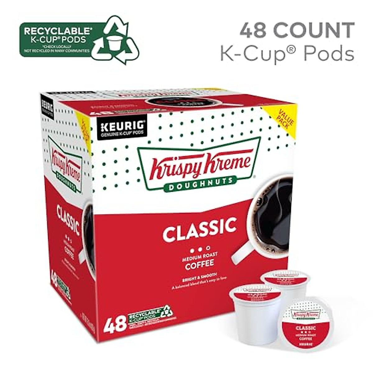 Krispy Kreme Doughnuts Classic, Keurig Single Serve K-Cup Pods, Medium Roast Coffee 48 Count