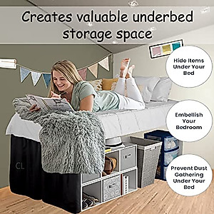 Ruffled Dorm Sized Bed Skirt for Dorm Beds - Three Sided Wrap Around Elastic Bedskirts- Dust Ruffled Bed Skirts 56 inch Tailored Drop - Dark Grey Dorm Room Bedskirts - College Dorm Bed Skirt