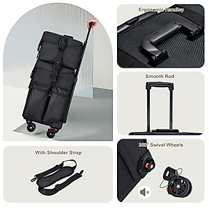 Costravio Professional Makeup Case, 2in1 Travel Makeup Rolling Case Soft Sided Cosmetology Train Case with Wheels Makeup Artist Cosmetic Organize for Make-up, Nail Art, Beauty, Hairstylist, Black