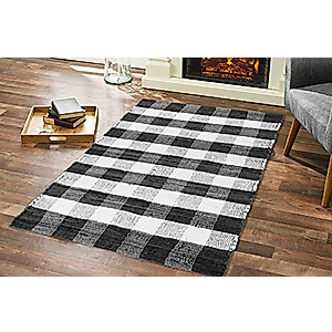 GLAMBURG Cotton Buffalo Check Plaid Rugs Washable, Handwoven Checkered Rug Welcome Door Mat 22x34 Rug for Kitchen Bathroom Outdoor Porch Laundry Living Room, Farmhouse Reversible Rag Rug Black White