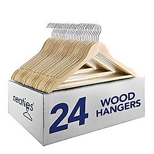 Neaties Natural Wood Hangers | Natural Finish | with 360° Degree Swivel Hook & Smooth Cut Notches | 24 Pack