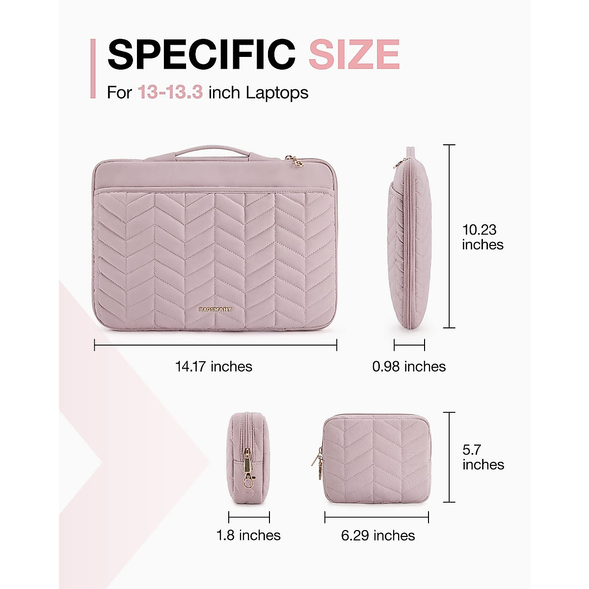 BAGSMART 13-14 inch Laptop Sleeve with Handle, Puffy Padded Case Accessories Bag, MacBook Fitted Air Pro 13.3 14 inch, Computer Dell,HP