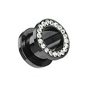 TOUCHNEW Black Anodized Titanium Over Surgical Steel Screw-on Plugs/gauges with Clear Diamond Cz Stones 2 Pieces (7/16" (11mm))