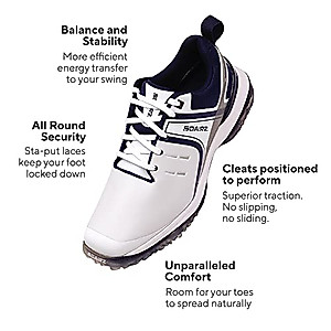 SQAIRZ Speed Men's Athletic Golf Shoes, Golf Shoes, Designed for Balance & Performance, Replaceable Spikes, Waterproof, Golf Shoes Men with Spikes, Mens Golf Shoes, Golf Footwear White/Navy