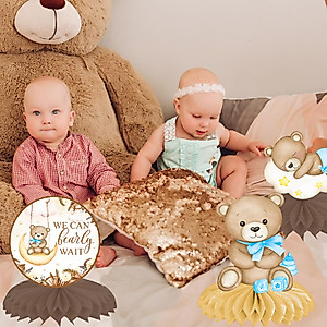 We Can Bearly Wait Honeycomb Centerpieces Bear Centerpieces for Table Teddy Bear Baby Shower Party Decorations 11Pcs Blue Bear Table Decorations for Baby Boys Bear Gender Reveal Party Supplies