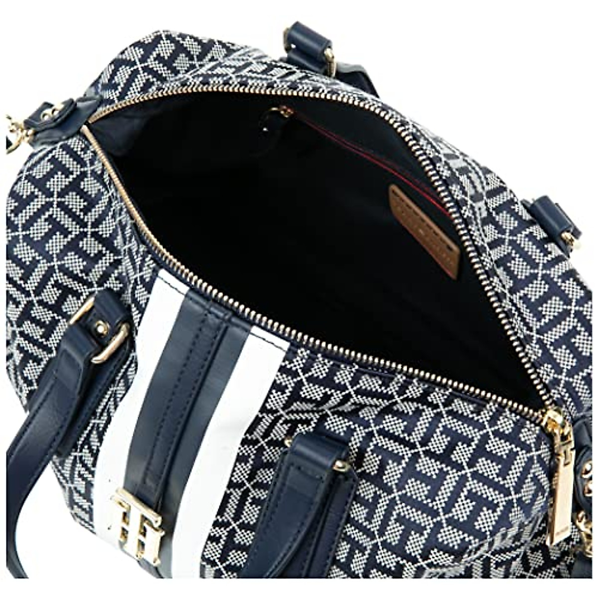 Tommy Hilfiger Womens Jaden Satchel Crossbody HANDBAG, Light Stone/Navy
