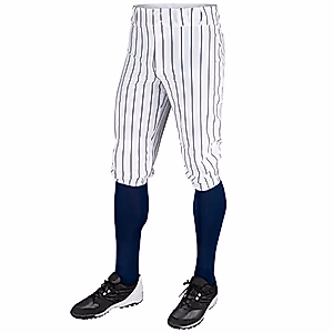CHAMPRO boys Triple Crown Knicker Style Baseball Pants with Knit-in Pinstripes and Reinforced Sliding Areas, White,navy, Medium