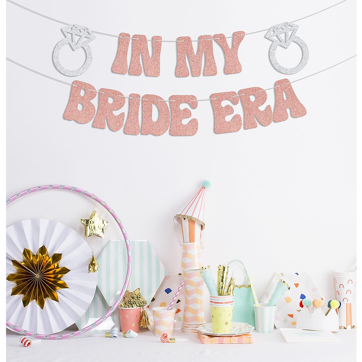 KEWUFD In My Bride Era Banner, Engagement Party Decorations, We're Engaged Banner For Bachelorette/Wedding/Bridal Shower Party Decor Supplies Rose Gold Glitter