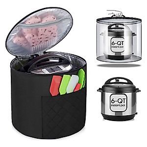 Luxja Dust Cover for 6 Quart Instant Pot (Enclosed on the Bottom), Zipper Closure Cover for 6 Quart Instant Pot (with Accessories Pockets, Patent Design), Black (Medium)