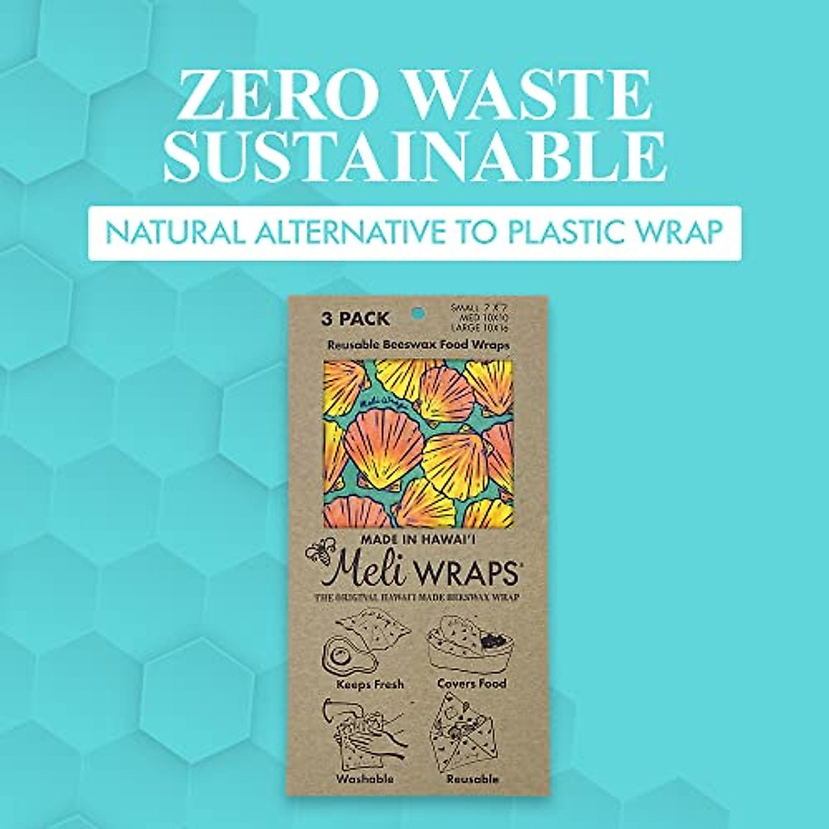 Meli Wraps - 3-Pack Reusable Beeswax Wraps for Food, Eco-Conscious Food Storage, Small, Medium and Large Food Wrap, Shells