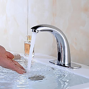 Fyeer Black Automatic Motion Sensor Touchless Bathroom Sink Faucet with Hole Cover Plate,Battery Powered with Control Box and Temperature Mixer,Hands Free Bathroom Tap…