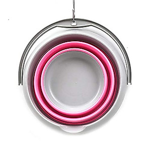 SAMMART 5L / 1.32 Gallon Collapsible Plastic Bucket - Foldable Round Tub - Portable Fishing Water Pail - Space Saving Outdoor Waterpot (5L Round, Grey/Pink)