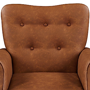 Yaheetech Modern Armchair, Mid Century PU Leather Accent chair with Sturdy Wood Legs and High Back for Small Space, Upholstered Sofa Club Chair for Living Room/Bedroom/Office, Retro Brown
