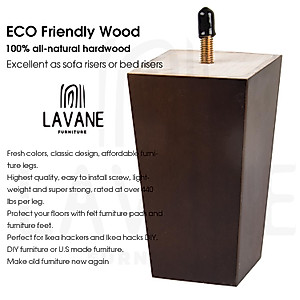 La Vane 6 inch Wooden Furniture Legs, Set of 4 Solid Wood Square Walnut Mid-Century Modern M8 Replacement Bun Feet with Pre-Drilled 5/16 Inch Bolt & Mounting Plate & Screws for Couch Sofa Armchair